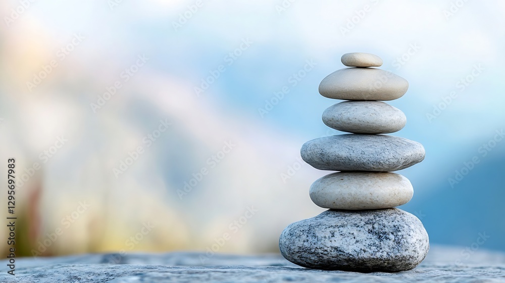 Zen stone pile set on smooth surface symbolizing tranquility and ...