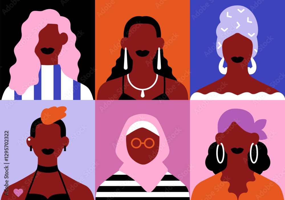 Black women faces, avatars set. Diverse African female characters, head ...