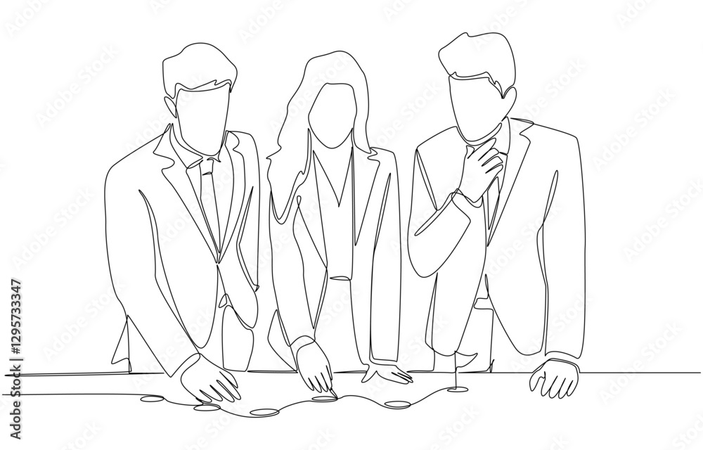 Continuous one line drawing of businesspeople planning path to achieve ...