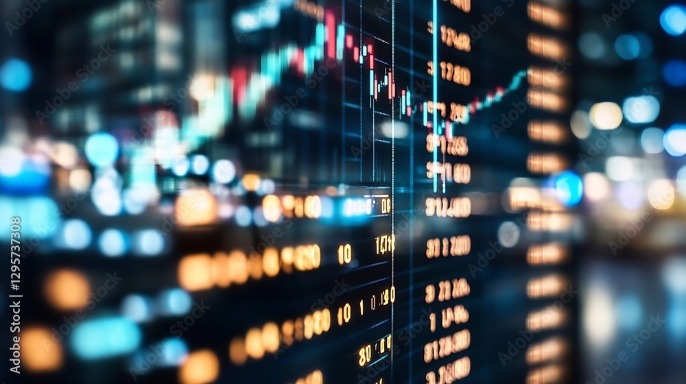 Dynamic stock market data visualization showcasing fluctuating graphs and numbers in a digital ...