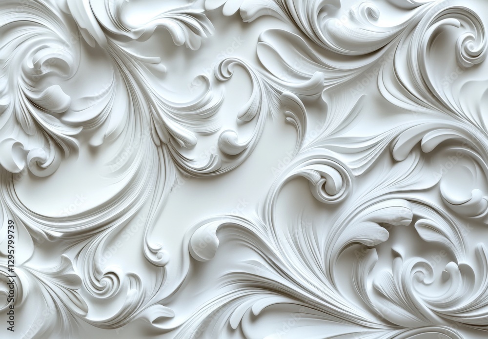 Ornate white plaster wall decoration, interior design, detailed ...