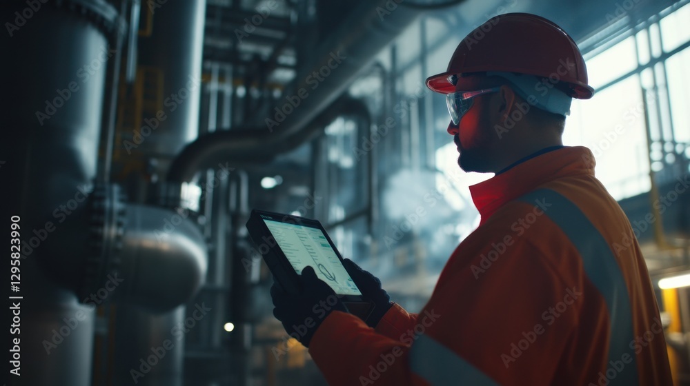 Heat detection system used by an engineer in a chemical plant for risk ...