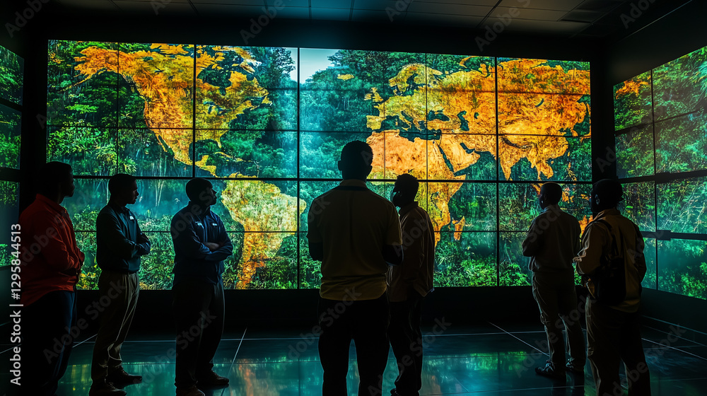 People engage in an immersive technology experience surrounded by a ...
