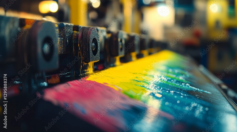 Dynamic laser printing process in modern typography colorful cmyk environment industrial ...