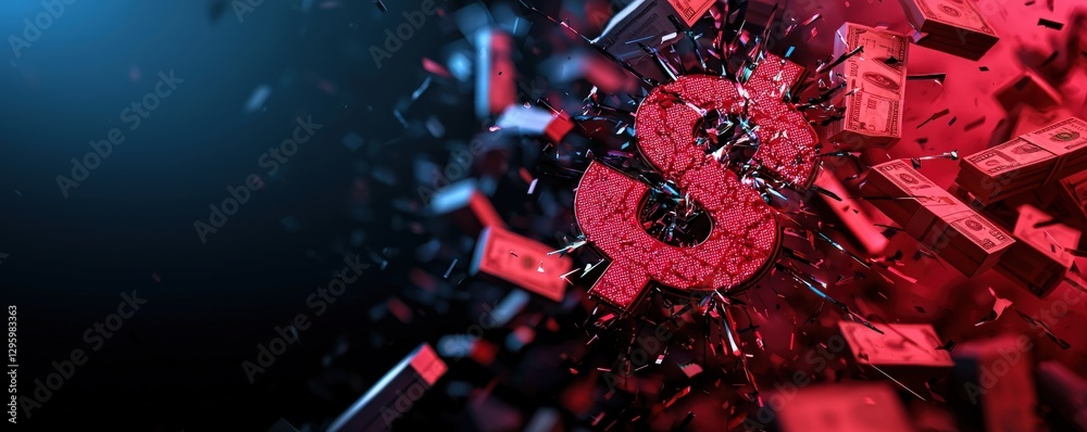 impact effect economic concept. Exploding dollar sign with dynamic ...