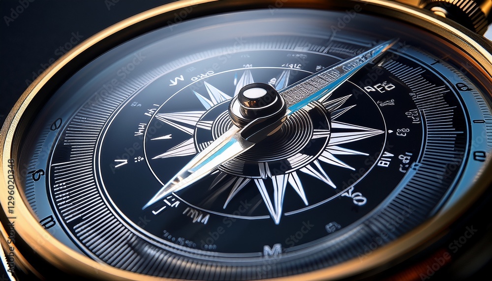 Macro compass detail: fine dial markings, subtle reflections. Precision ...