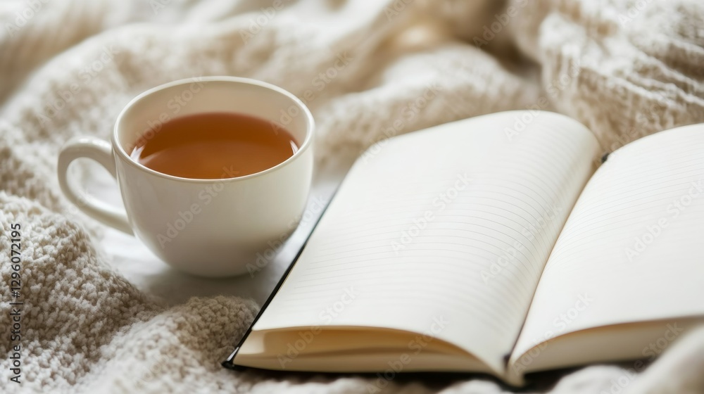 Rare illness patient journaling in a soft-lit room with a cup of tea ...