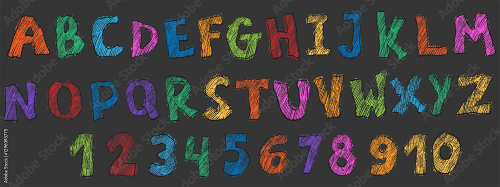 Crayon kids font, doodle funny playful alphabet. Hand drawn scribble ...