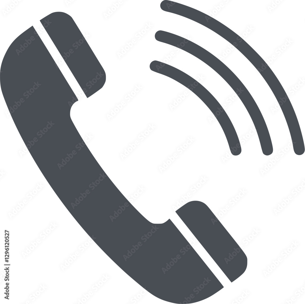 Minimalist black icon of a telephone handset with sound waves ...