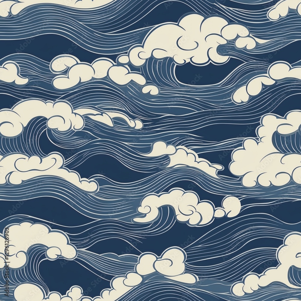 Seamless pattern of clouds and ocean waves for background and wallpaper ...