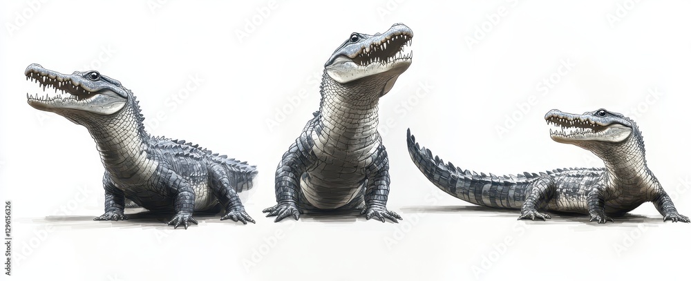 Realistic and detailed illustration of three prehistoric crocodiles ...