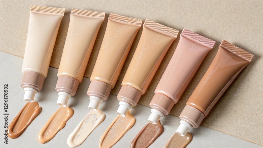 Elegant foundation tubes in a line with product dabs, displaying the ...