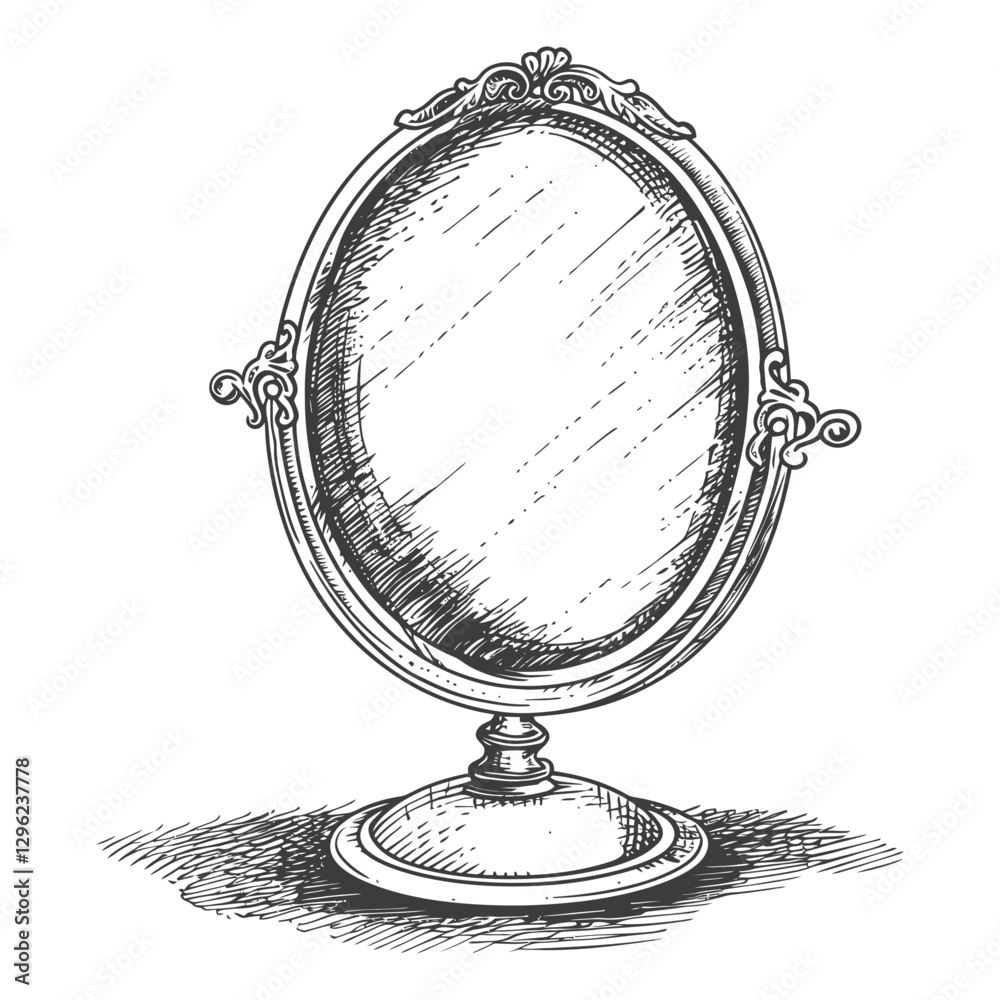 Hand Drawn Sketch Of A Vintage Ornate Mirror Stock Vector | Adobe Stock