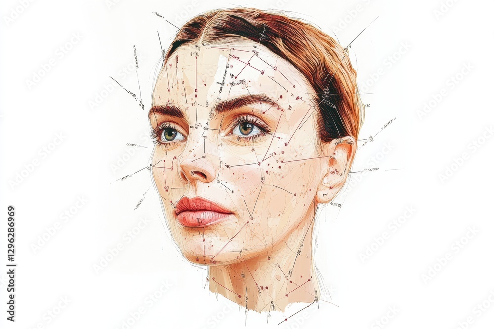 Detailed medical illustration showing precise Botox injection points on ...