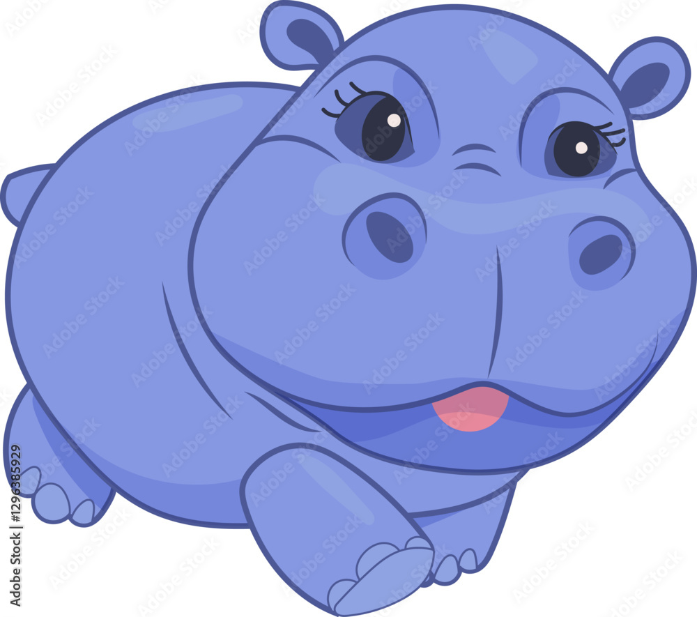 Cute cartoon baby hippopotamus vector illustration. Funny hippo running ...