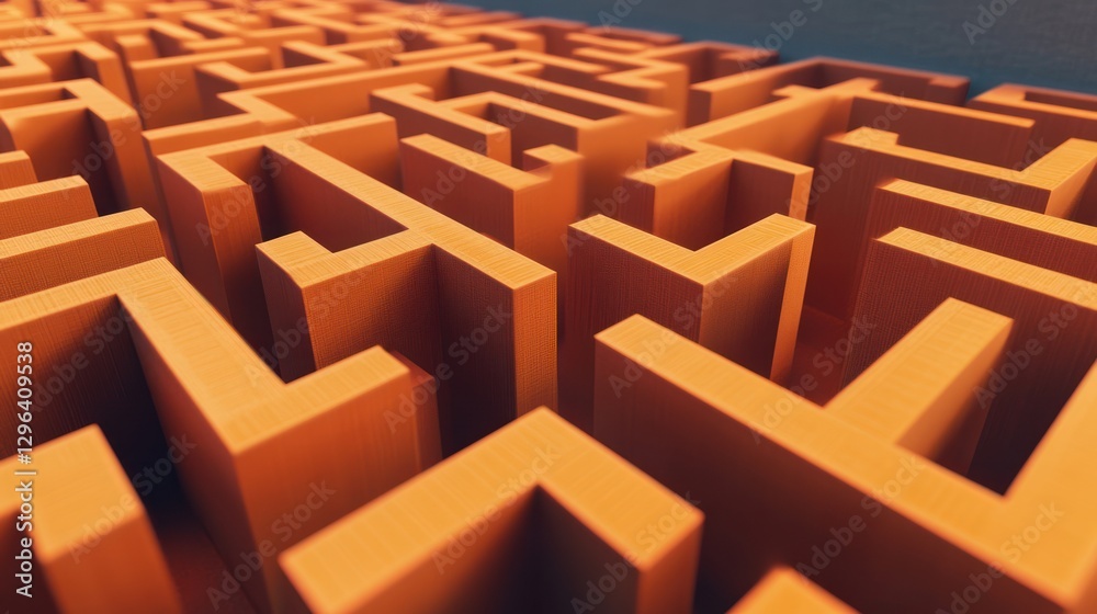 Orange maze, complex pathways, perspective view, 3D model, problem-solving concept Stock ...