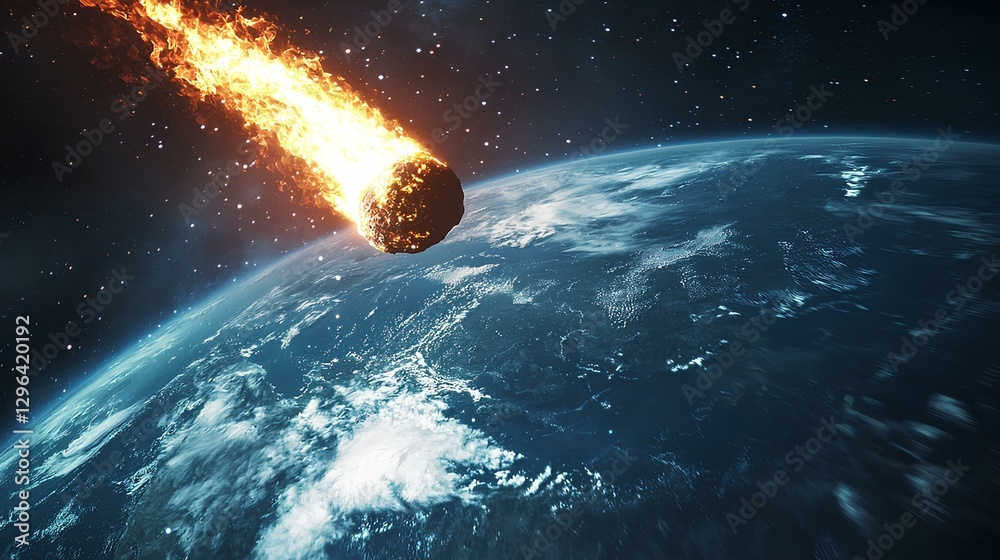 Looming meteorite hurtling towards Earth from space, fireball coming from space hitting the ...