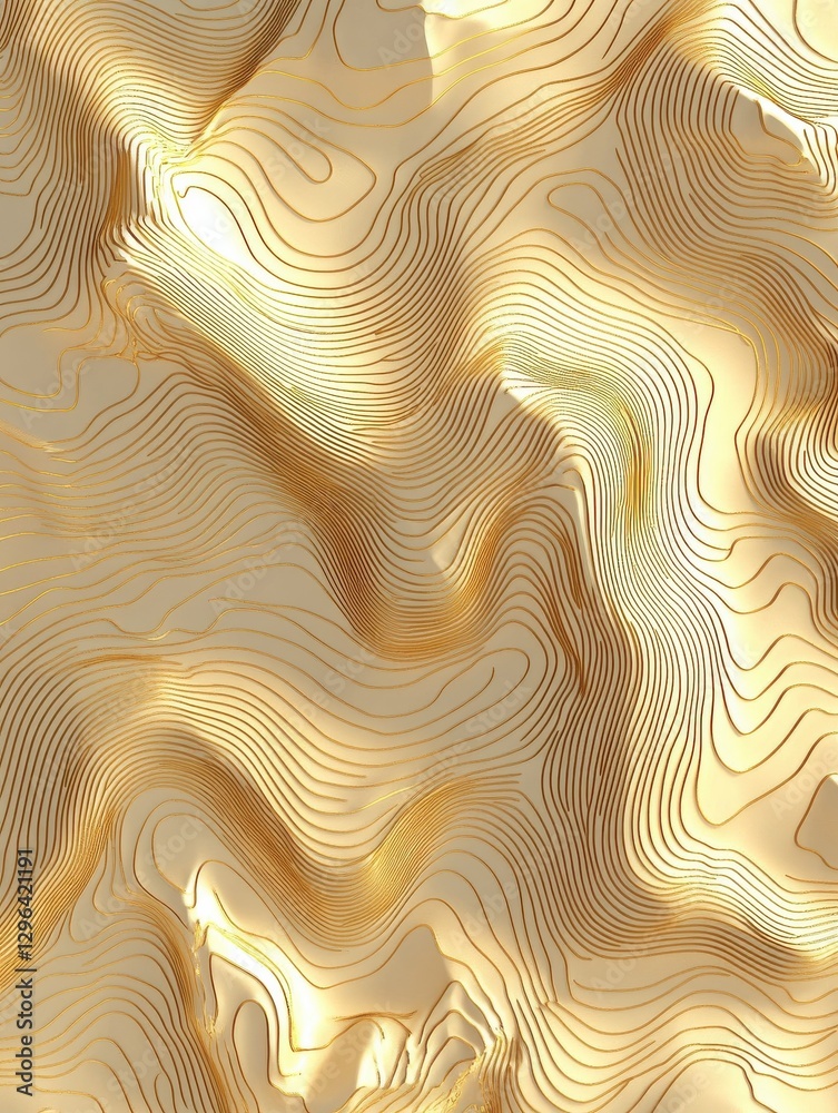 Luxury gold abstract line art background vector. Mountain topographic map background with golden ...
