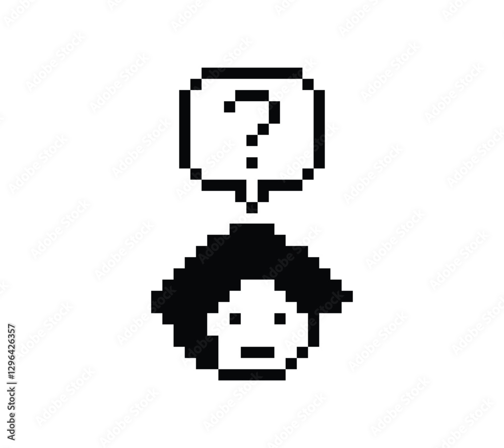 Cute pixel cartoon character man with question mark decoration 8 bit ...