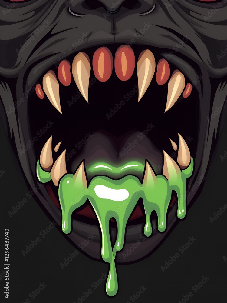Halloween monster mouth with drool jaws, dripping saliva, green lips ...
