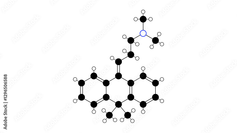 melitracen molecule, structural chemical formula, ball-and-stick model ...
