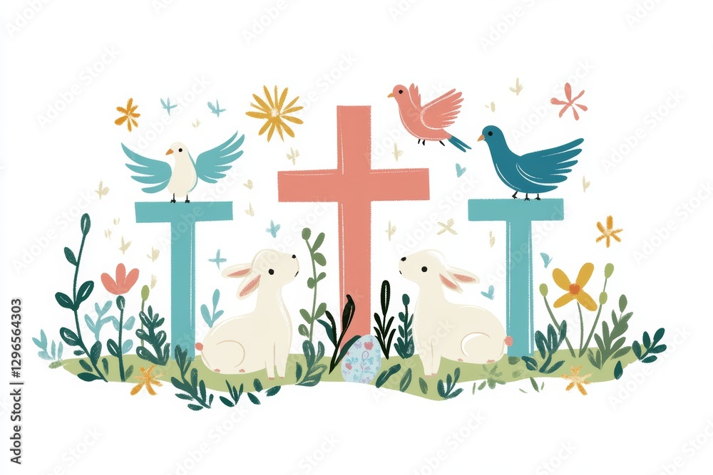 Easter clip art with crosses, doves, and lambs highlighting the ...