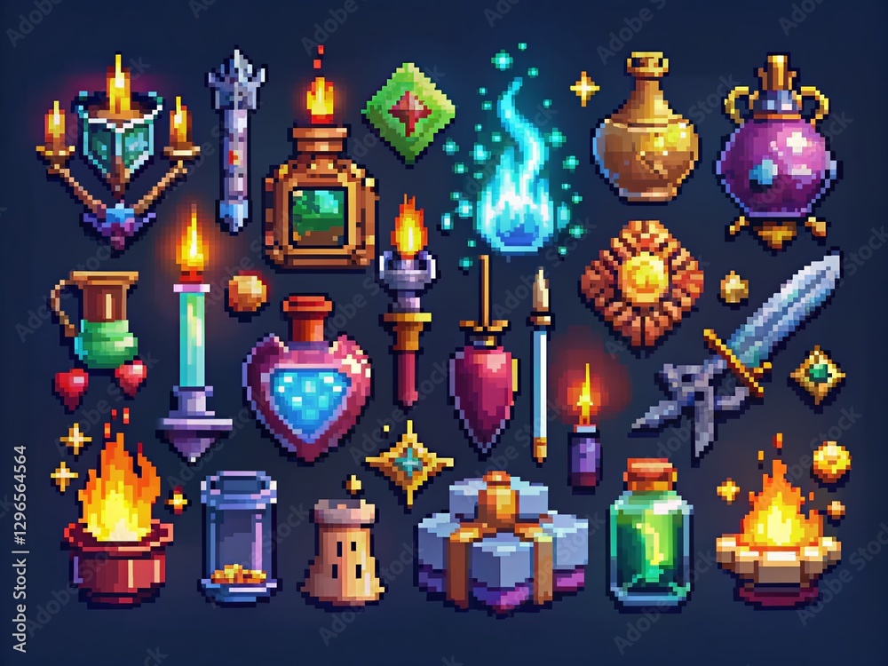 Low Light Pixel Art Sprite Sheet: Fantasy Weapons, Items & Objects ...