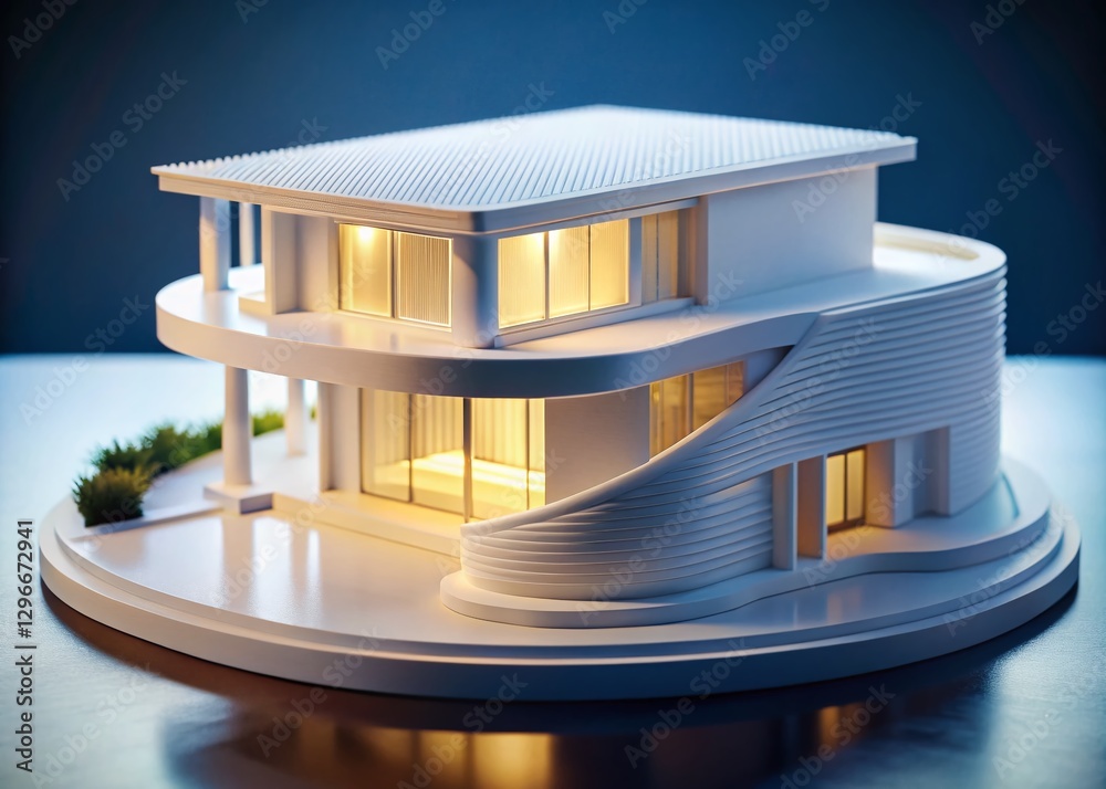 Modern Curved House Architectural Model, White 3D Printed Design Stock ...