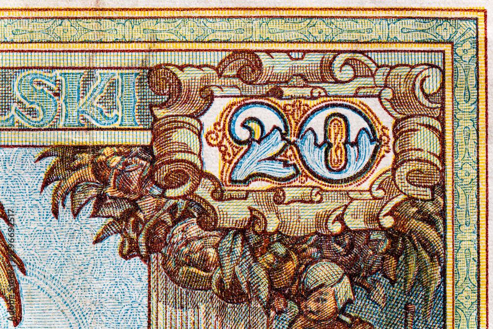 Vintage elements of old paper banknotes.Bonistics.Polish banknotes-20 ...