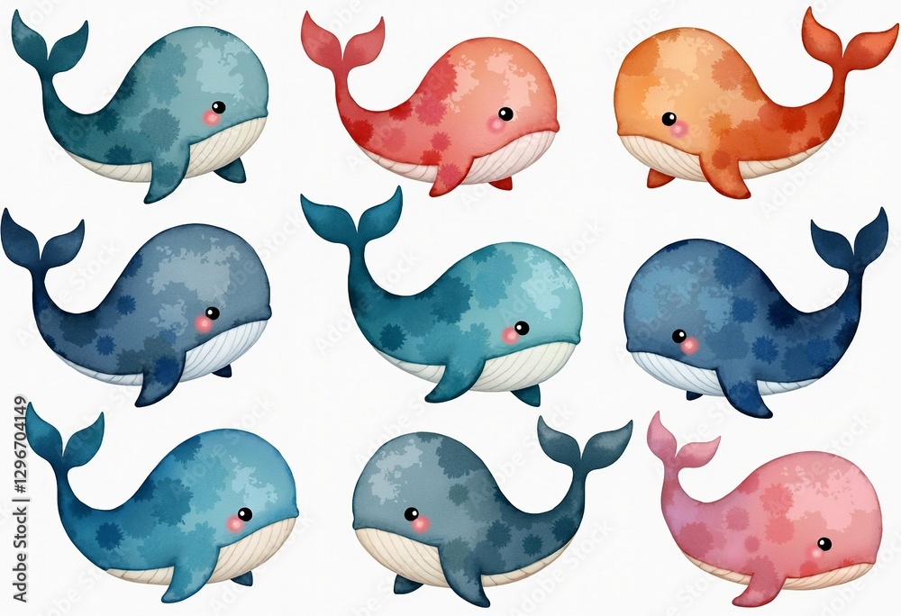 Whimsical Watercolor Whales: A Vibrant Collection of Small, Colorful ...