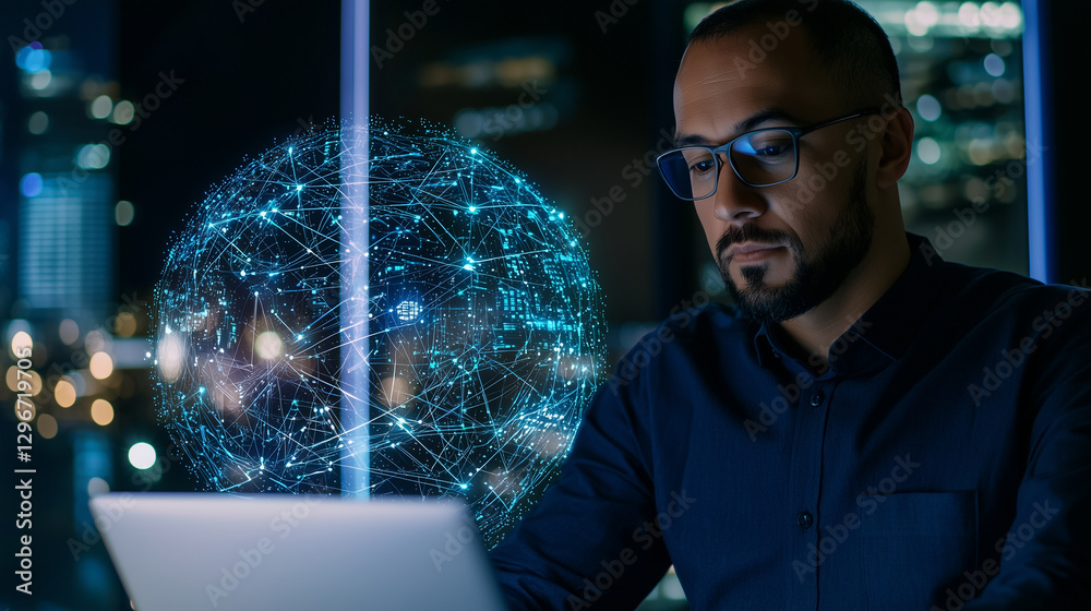 Data Engineer Managing Databases with AI and Cloud Computing in Modern Workspace Stock Photo ...