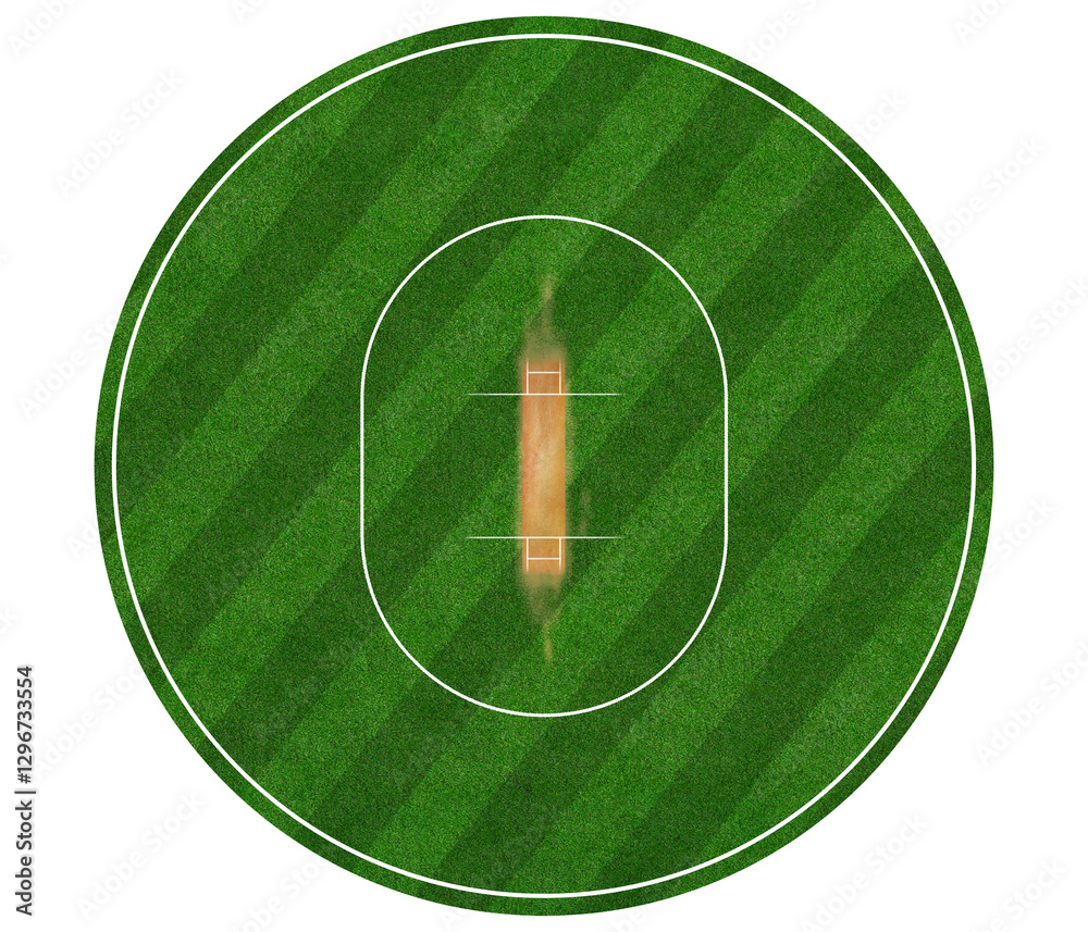 Green Cricket Field from Top View. Cricket Pitch, Boundary, Grass ...