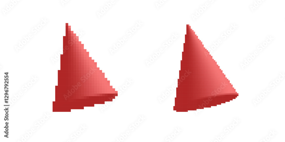 Two identical red pixelated cones placed next to each other. the cones ...