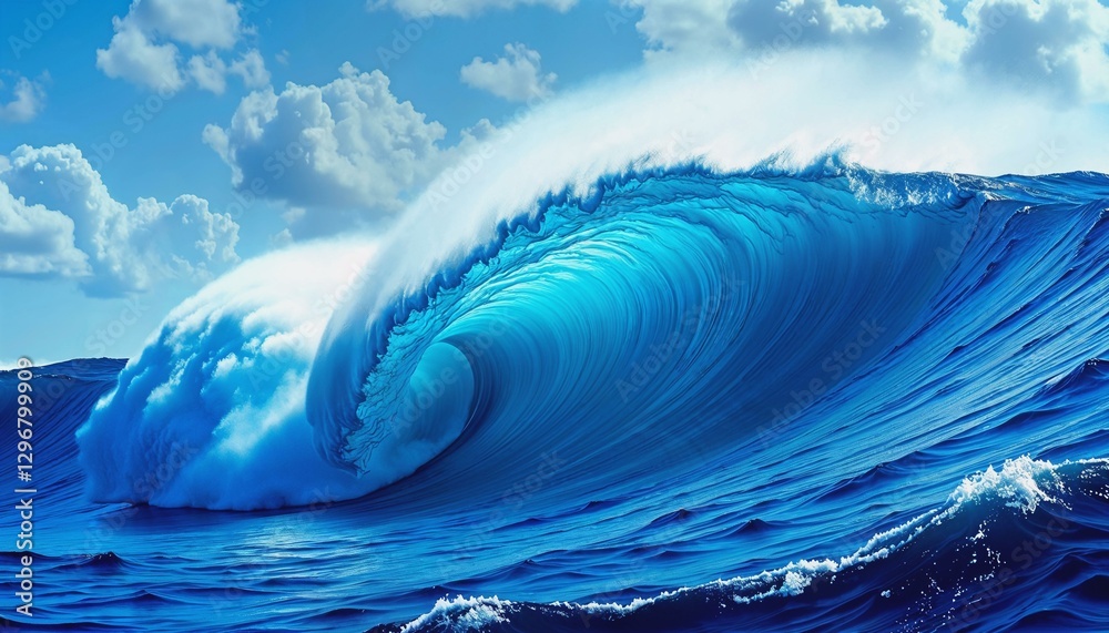 Artistic rendering of a giant ocean wave with dramatic curves and vivid ...