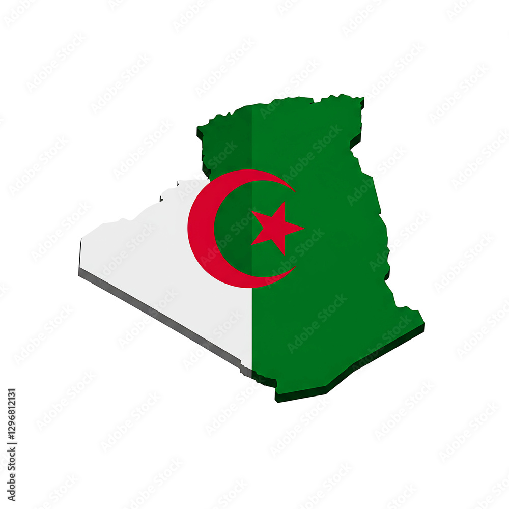 Algeria Map with National Flag Overlay in 3D Design on Transparent ...