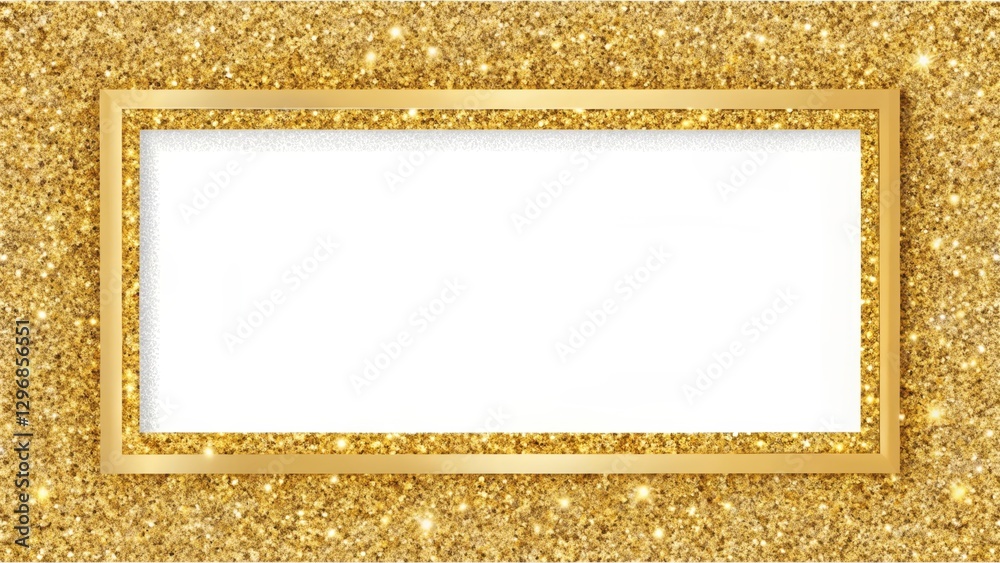 Elegant rectangle frame with gold glitter color border and transparent ...