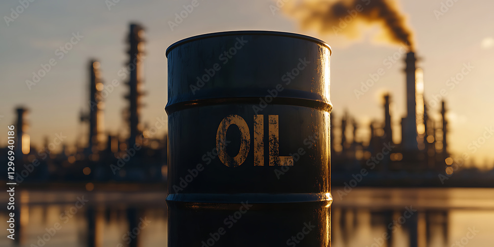 Crude Oil Barrel in Industrial Sunset: A visual representation of ...