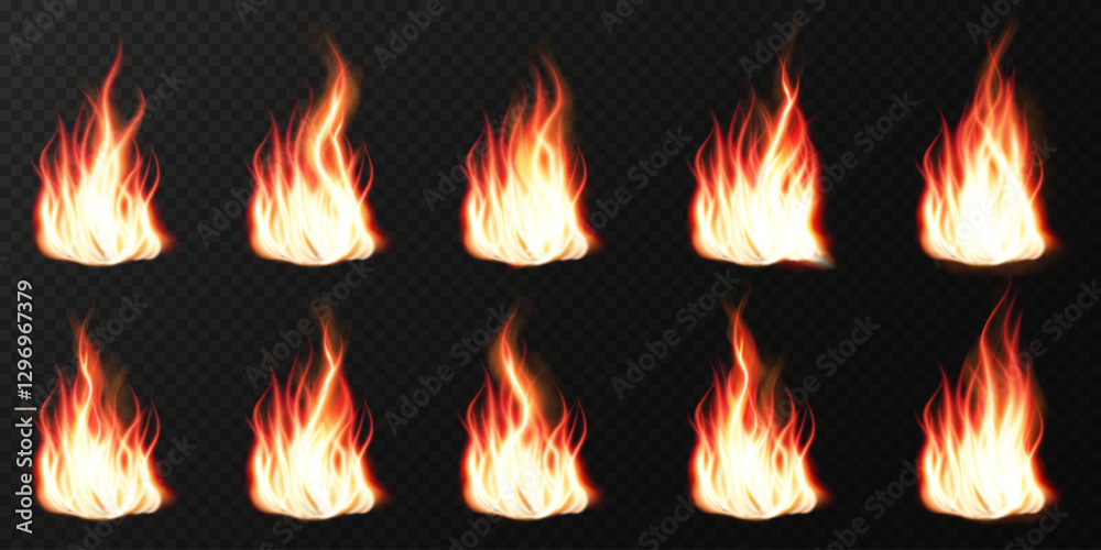 Realistic fire flames with glowing sparks and burning heat effects ...