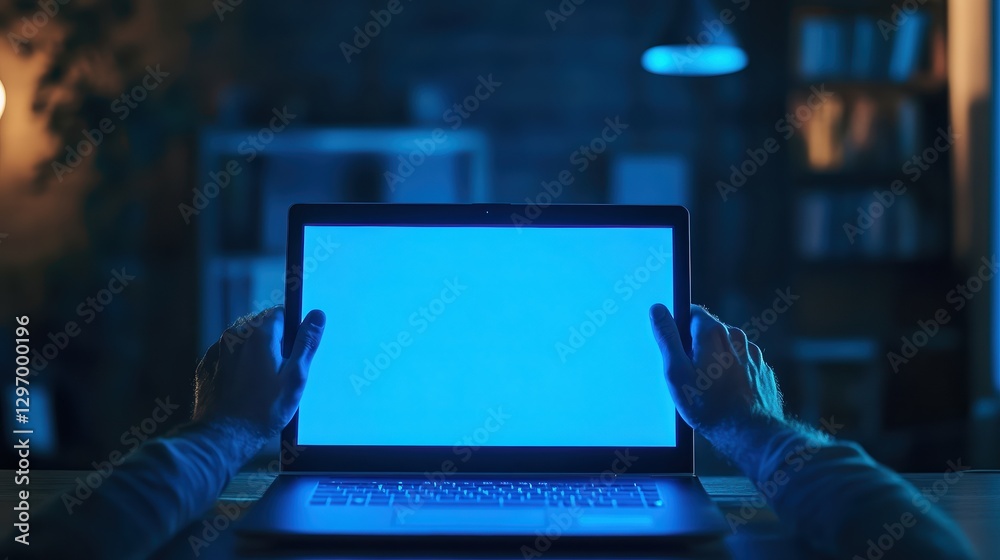 Laptop screen displays the infamous blue screen of death (BSOD), filled ...