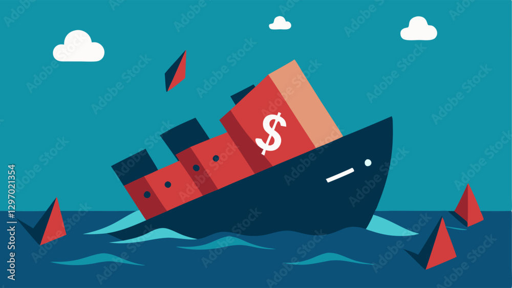 Sinking Ship with Dollar Signs A ship labeled money slowly sinking in ...