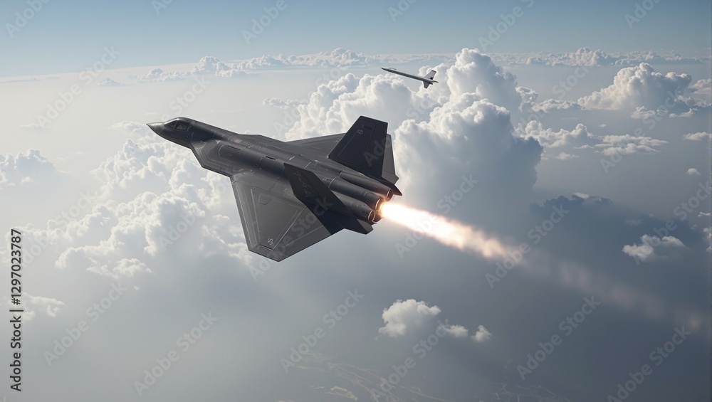 A sleek futuristic missile fired from a stealth bomber piercing through ...