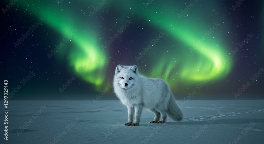Arctic Fox Under Aurora Borealis: Icy Blue Fur Wildlife Art for Nature ...
