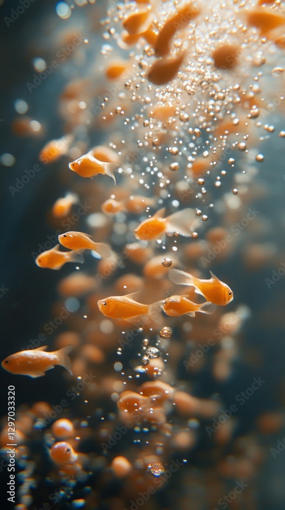 Foto de Stock In a controlled environment, fish eggs hatch, revealing ...