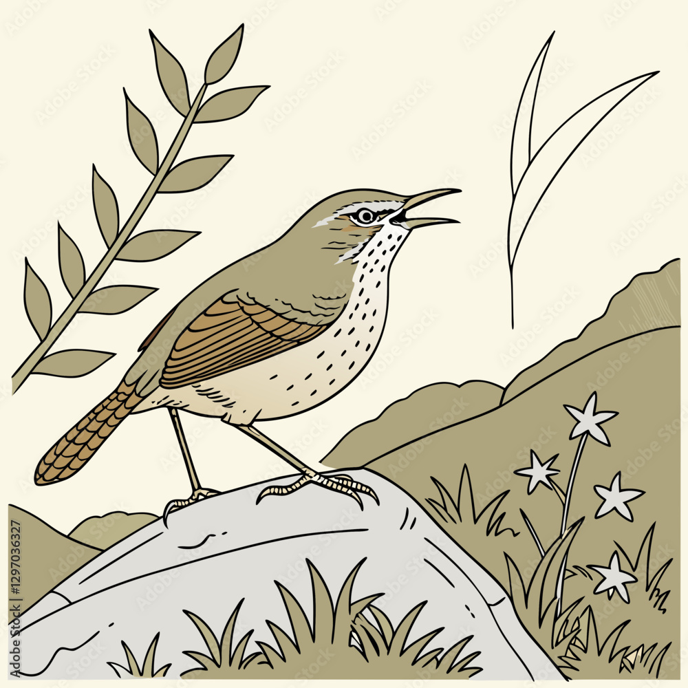 Rare New Zealand Rock Wren bird, vector illustration of the world’s ...