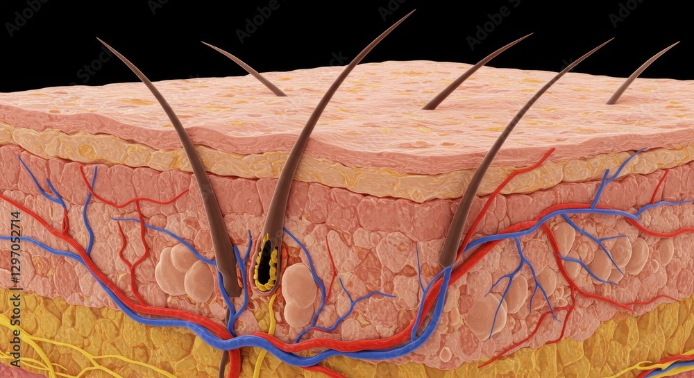 Human Skin Cross Section Anatomy - Detailed cross-section illustration ...