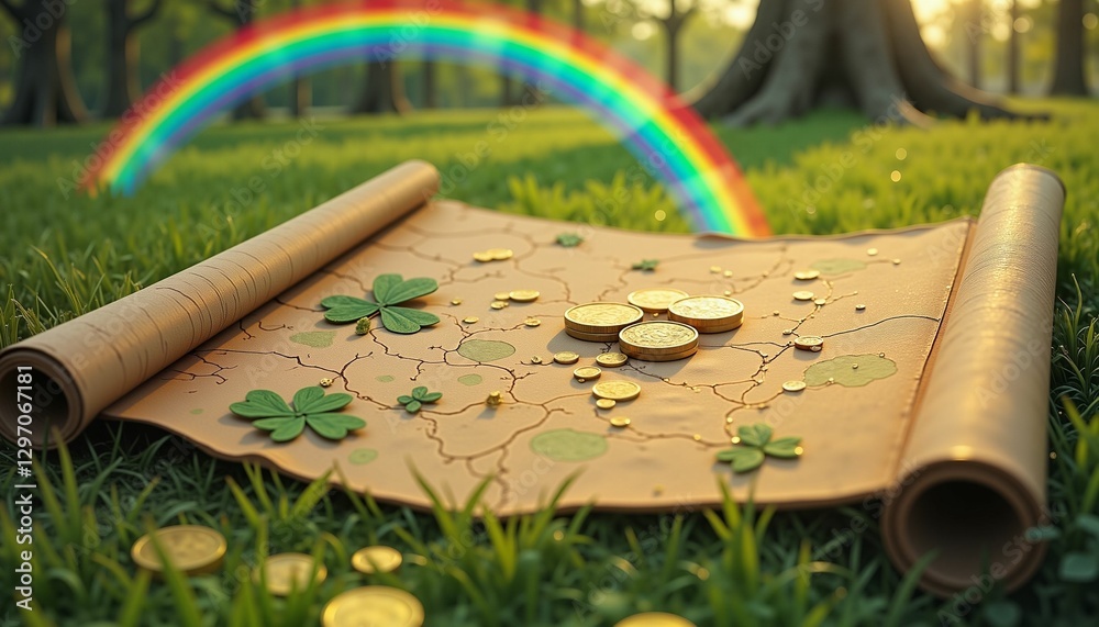 Leprechaun’s Map with Gold Coins and Rainbow, St. Patrick's Day Magic ...