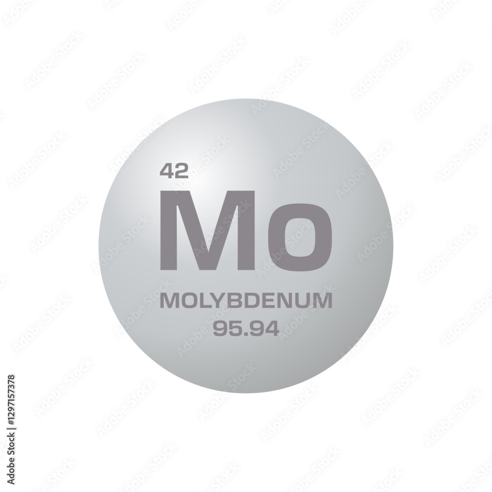 Molybdenum element, represented by the symbol Mo, atomic number 42, and ...