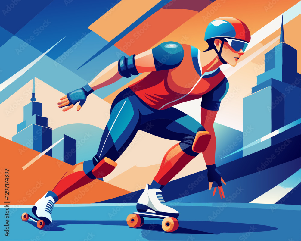 Vibrant Vector Illustration of Roller Skater in Urban Setting ...