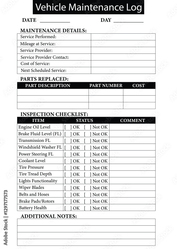 Vehicle Maintenance Log Page Template, Car Service Record Tracker, Auto ...