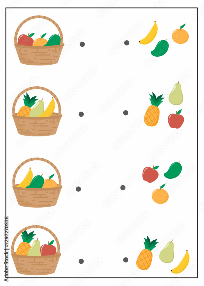 matching fruit baskets with the correct group of fruits. Each basket ...